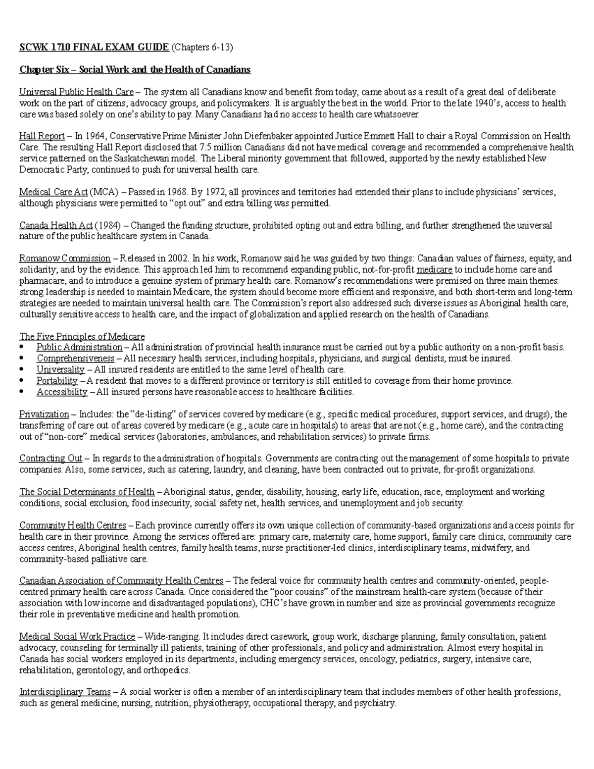 FINAL EXAM 2018, answers - SCWK 1710 FINAL EXAM GUIDE (Chapters 6-13 ...