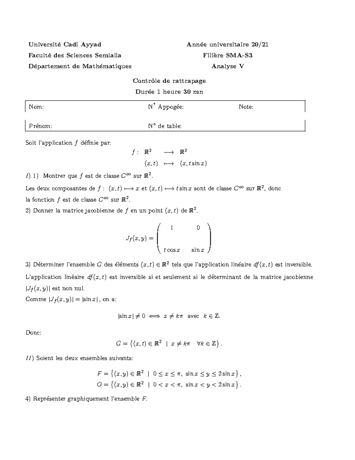 Correction controle rattrapage-20-21 - Universit ́e Cadi Ayyad Facult ́e des Sciences Semlalia D ...
