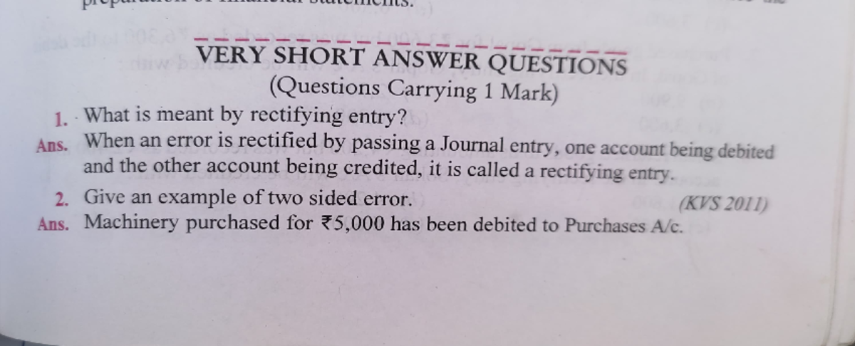 Rectification back - Rectified - VERY SHORT ANSWER QUESTIONS (Questions Carrying 1 Mark) 1. What ...
