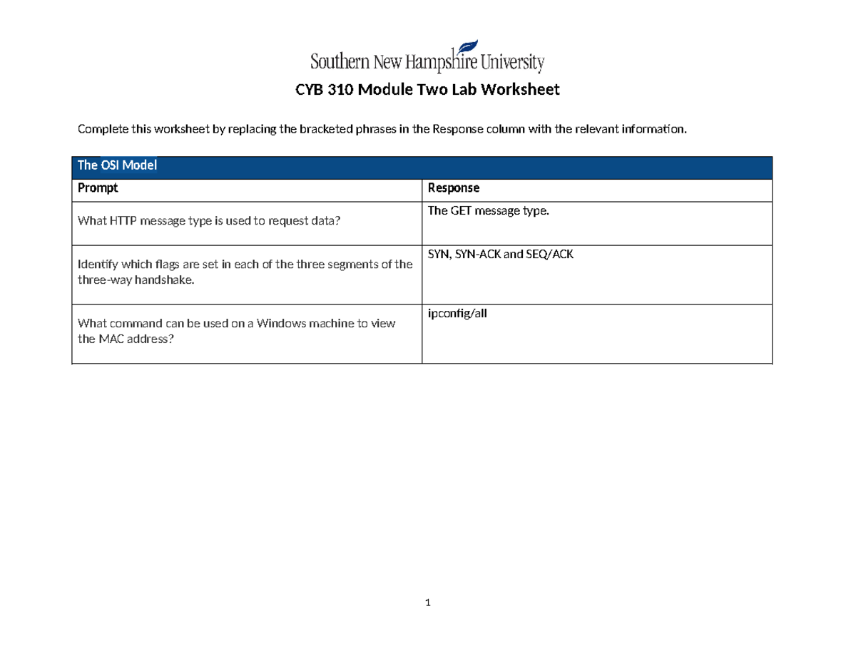 CYB 310 Module Two Lab Worksheet Chad Archer - CYB 310 Module Two Lab ...