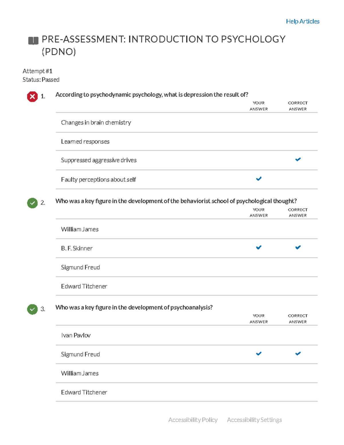 Psych - Pre test - Help Articles PRE-ASSESSMENT: INTRODUCTION TO ...