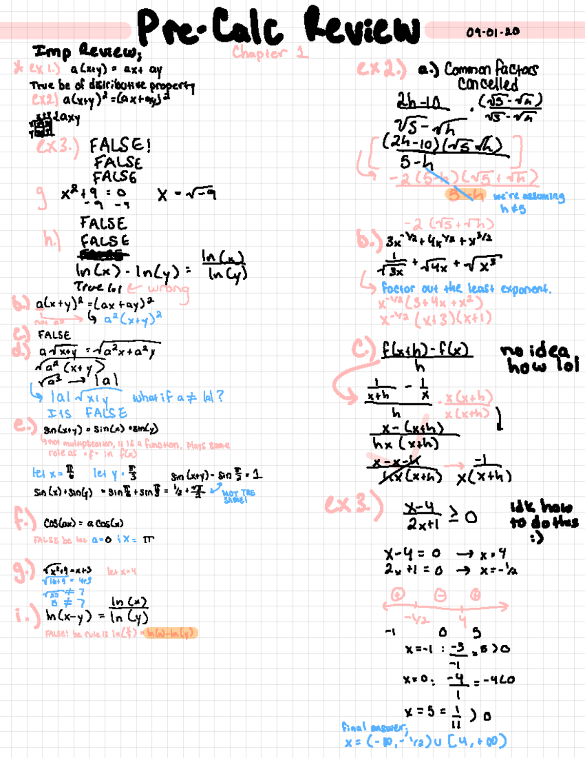 Calculus I 2.1, 2.2, 2.3 - Pre Calc Review oa.oi Imp Review ; Chapter L ...