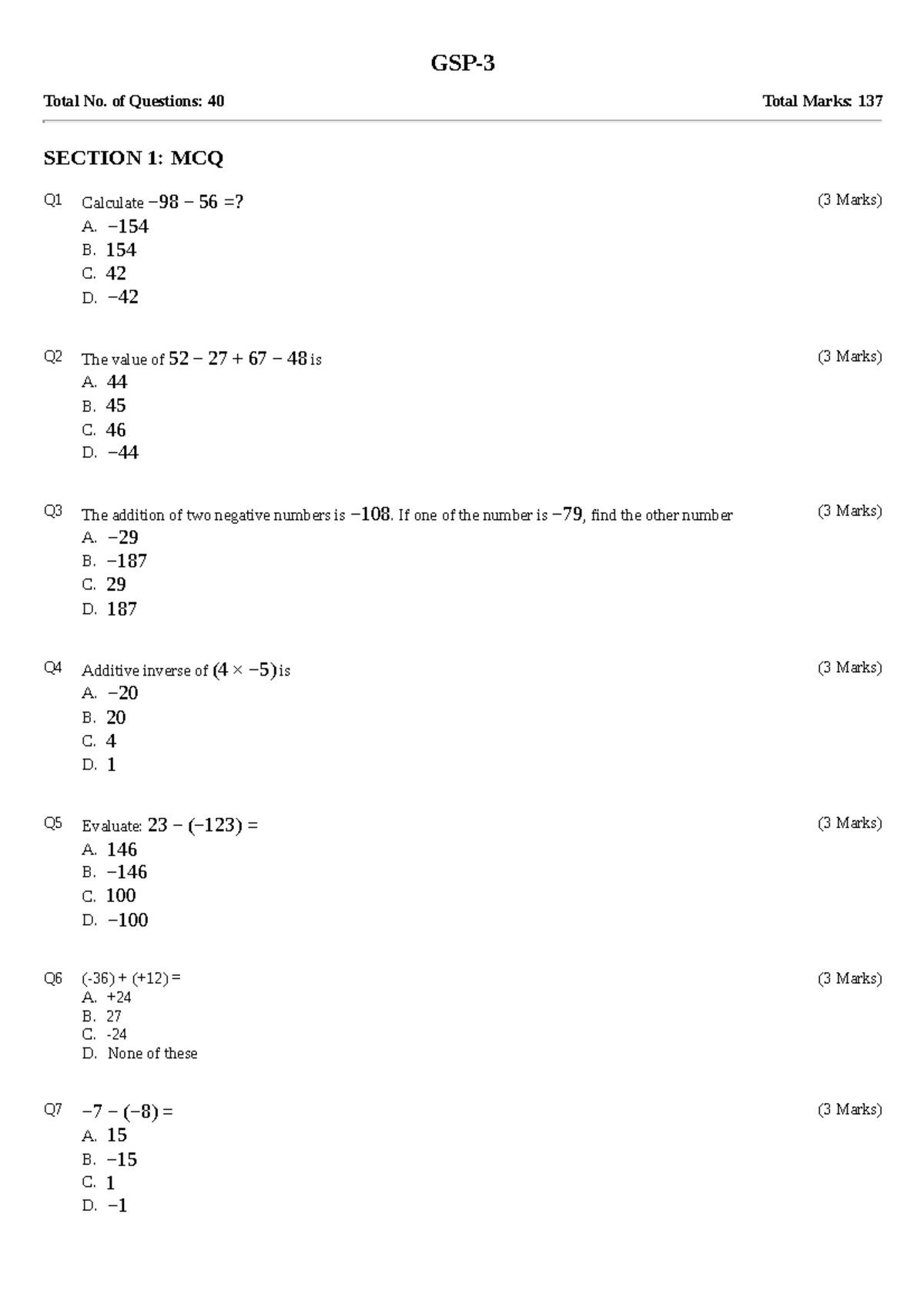 Gsp-3 - bvgvvnv - GSP- Total No. of Questions: 40 Total Marks: 137 ...