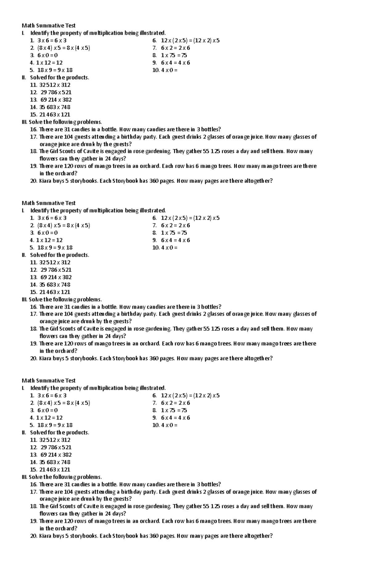 237033157 Math Summative Test - Math Summative Test I. Identify the ...