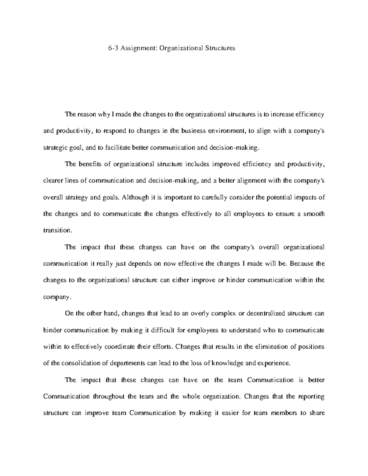 6-3 Assignment Organizational Structures - The benefits of ...