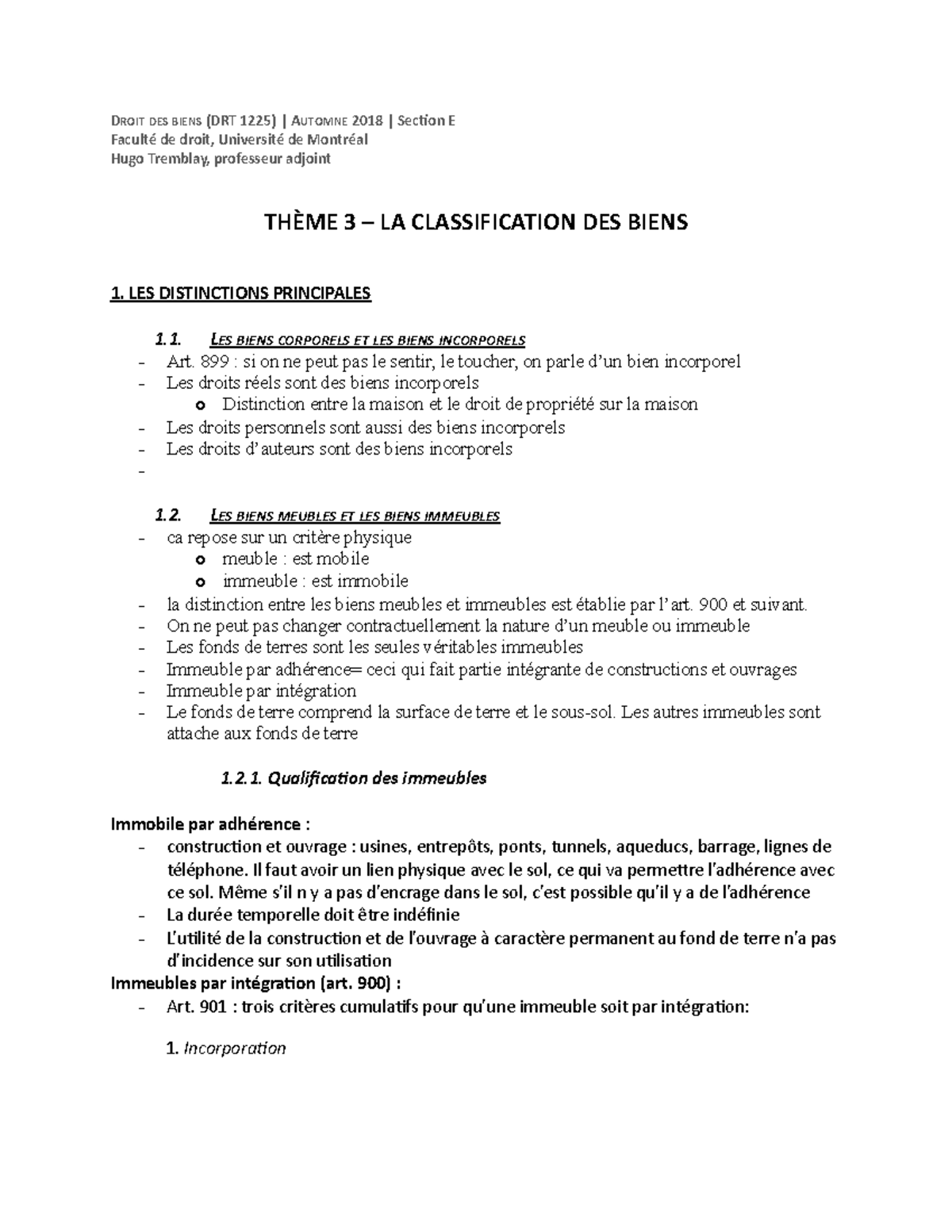 DRT 1225 - Thème 3 - Classification des biens - Plan de cours - DROIT ...