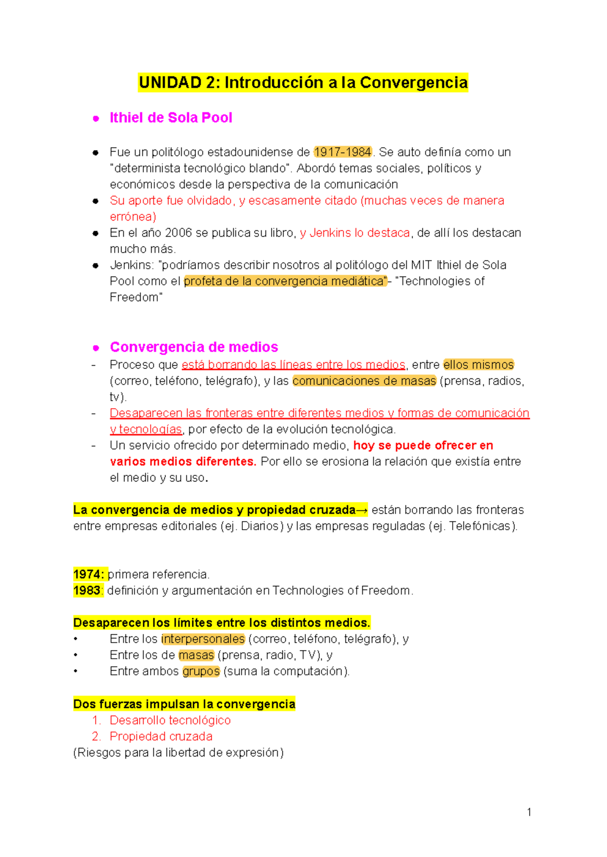 Unidad 2 - UNIDAD 2: Introducción a la Convergencia Ithiel de Sola Pool ...