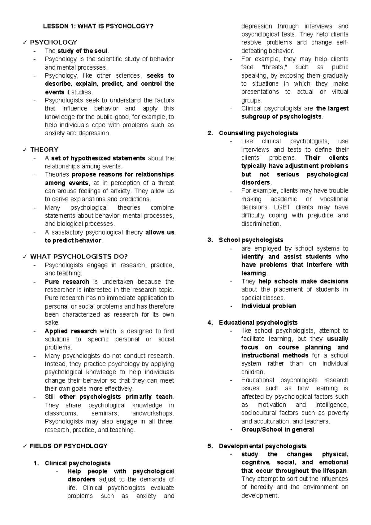 Lesson 1 WHAT IS Psychology - LESSON 1: WHAT IS PSYCHOLOGY? PSYCHOLOGY ...
