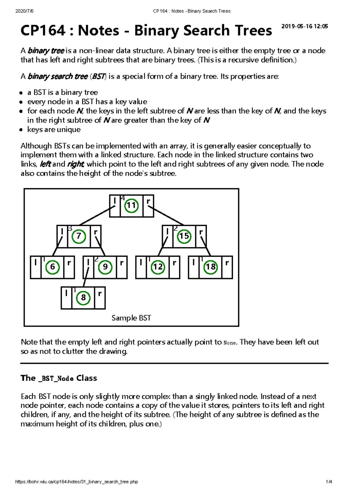 CP164 Notes - Binary Search Trees - 2019-05-16 12: CP164 : Notes ...