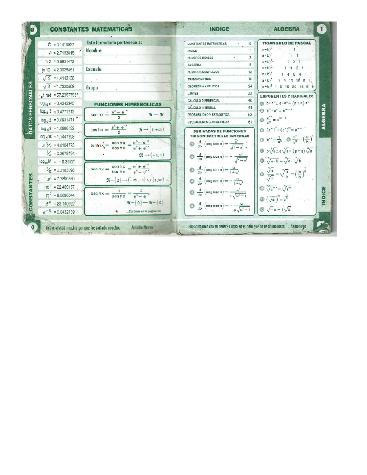 Manual DE Formulas - Fórmulas para cálculo - Quimica - Studocu