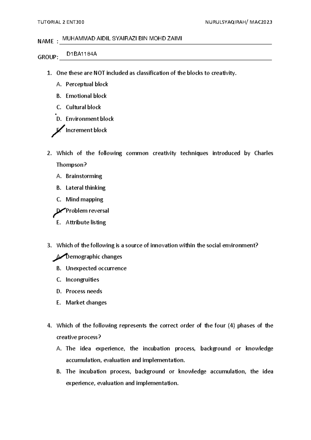 Tutorial 2 ENT300 MAC2023 - TUTORIAL 2 ENT300 NURULSYAQIRAH/ MAC NAME ...