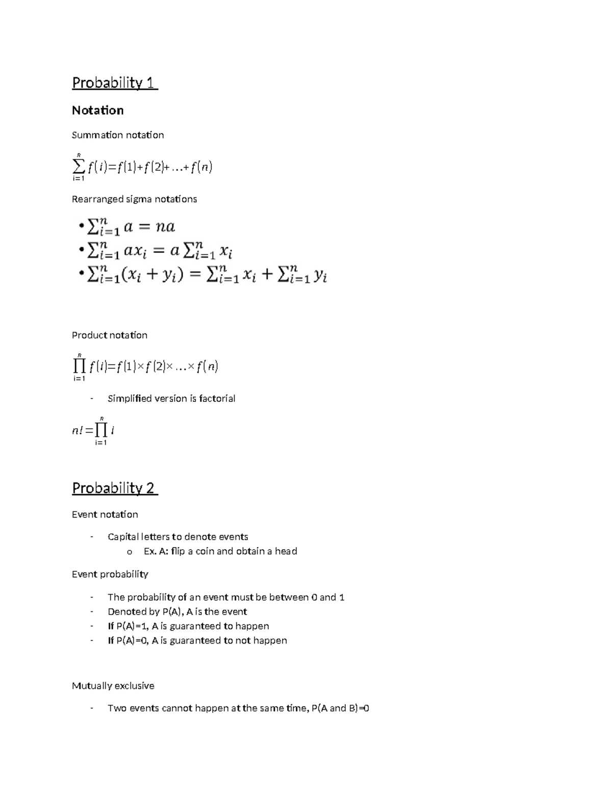 STAT0021 - stat - Probability 1 Notation Summation notation ∑ i= 1 n f (i)=f ( 1 ) + f ( 2 ...