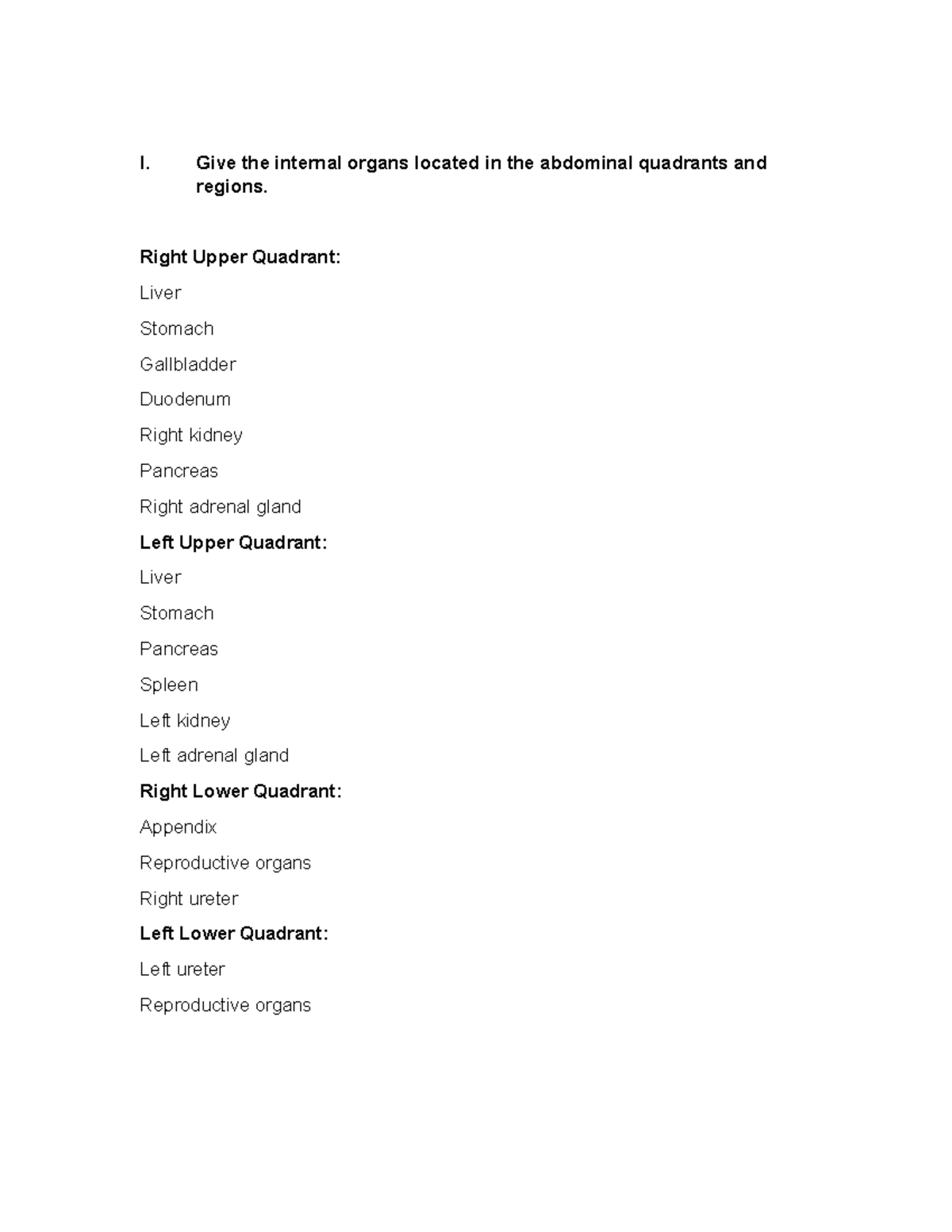 Ana Phy Activity#1 - Internal Organs in the Abdominal Quadrants and ...