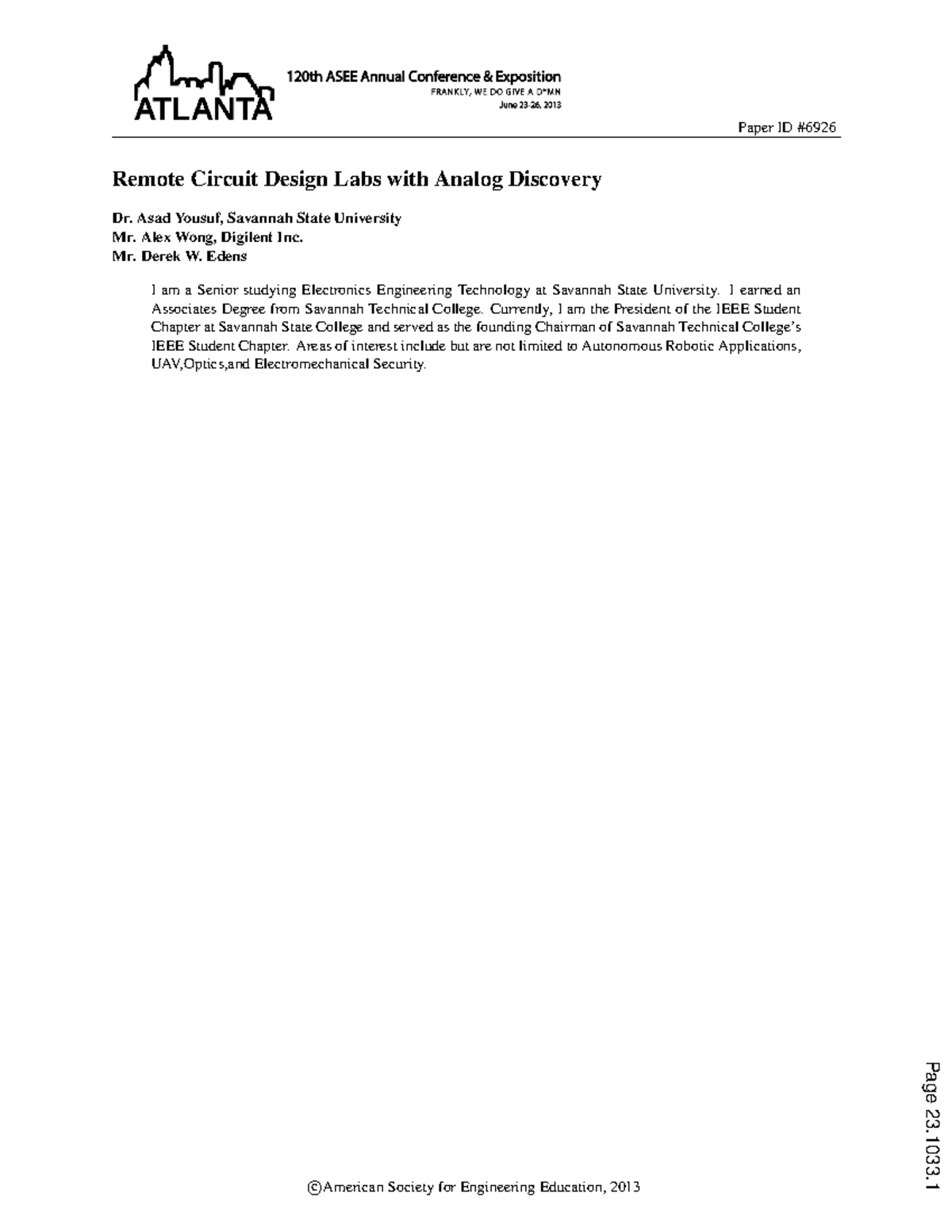 Remote circuit design labs with analog discovery - Paper ID # Remote ...