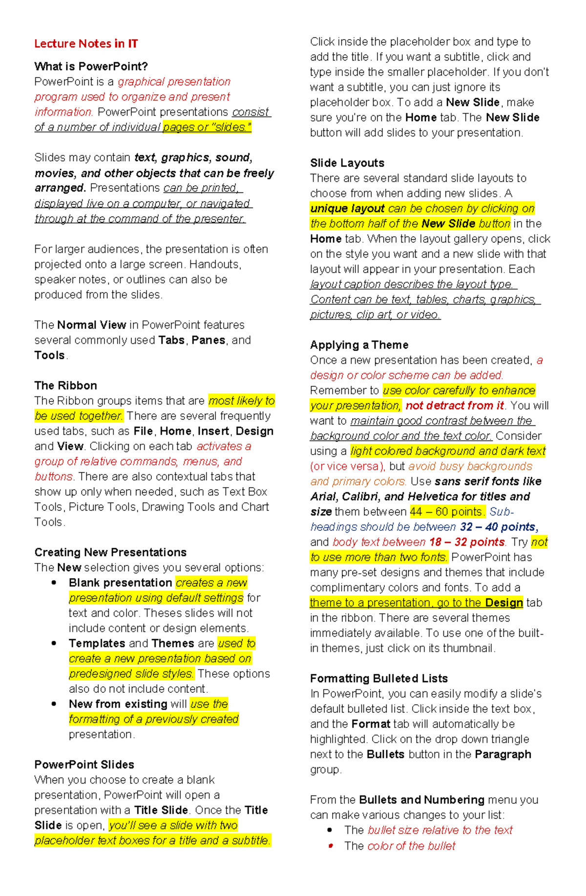 Lecture Notes in IT - Lecture Notes in IT What is PowerPoint ...