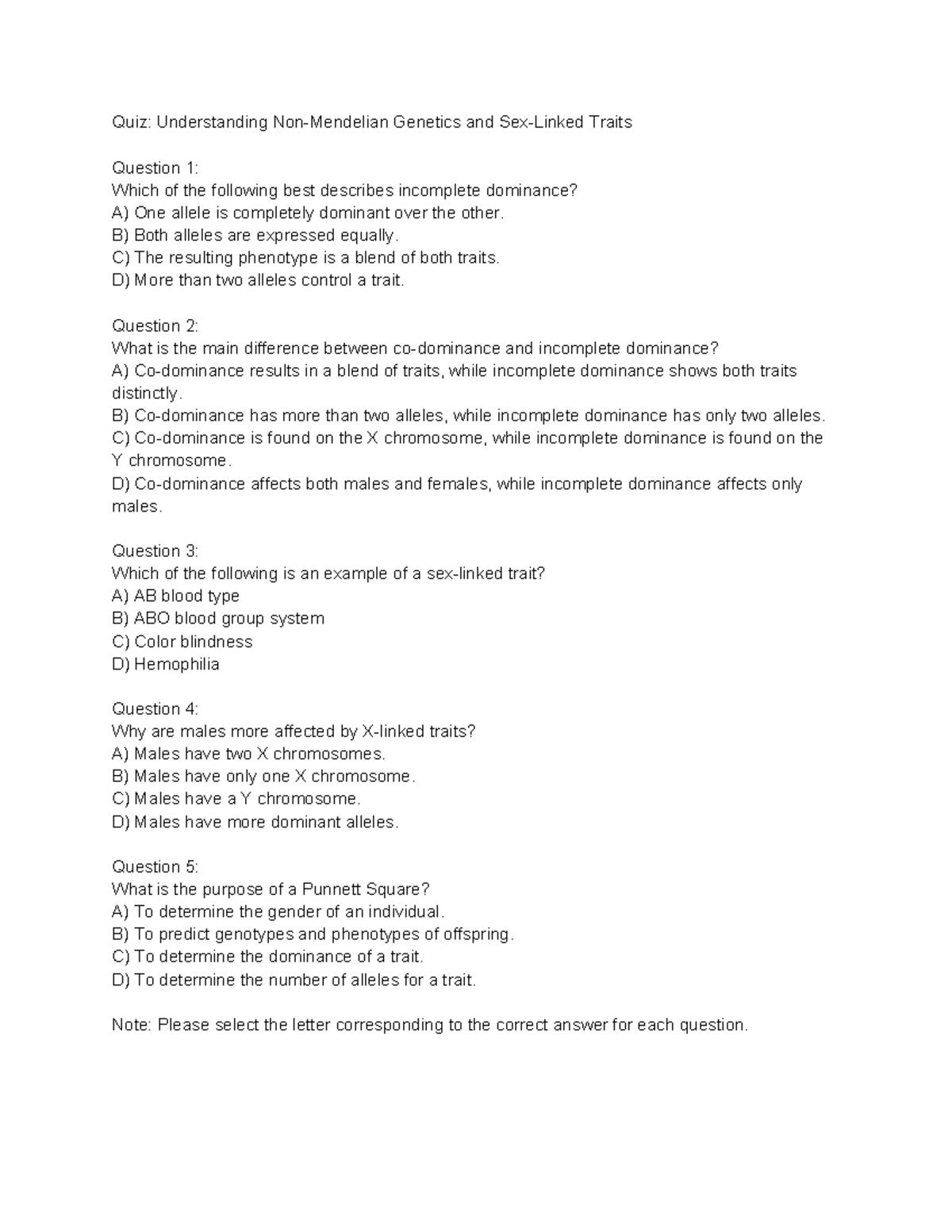 Grade Level 9 - Quiz - quiz - Quiz: Understanding Non-Mendelian ...