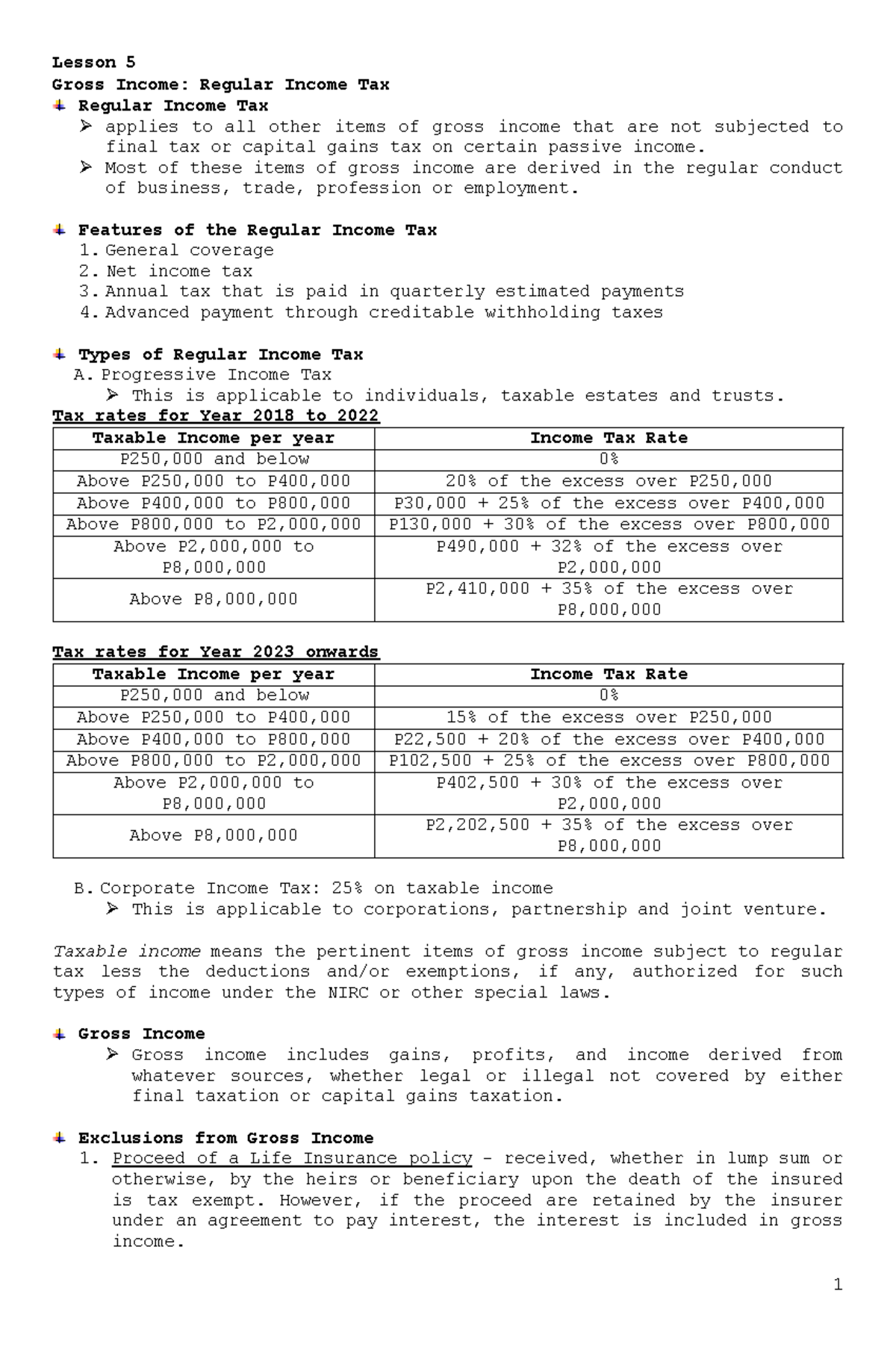 Lesson-5 - income tax - Gross Income: Regular Income Tax Regular Income ...