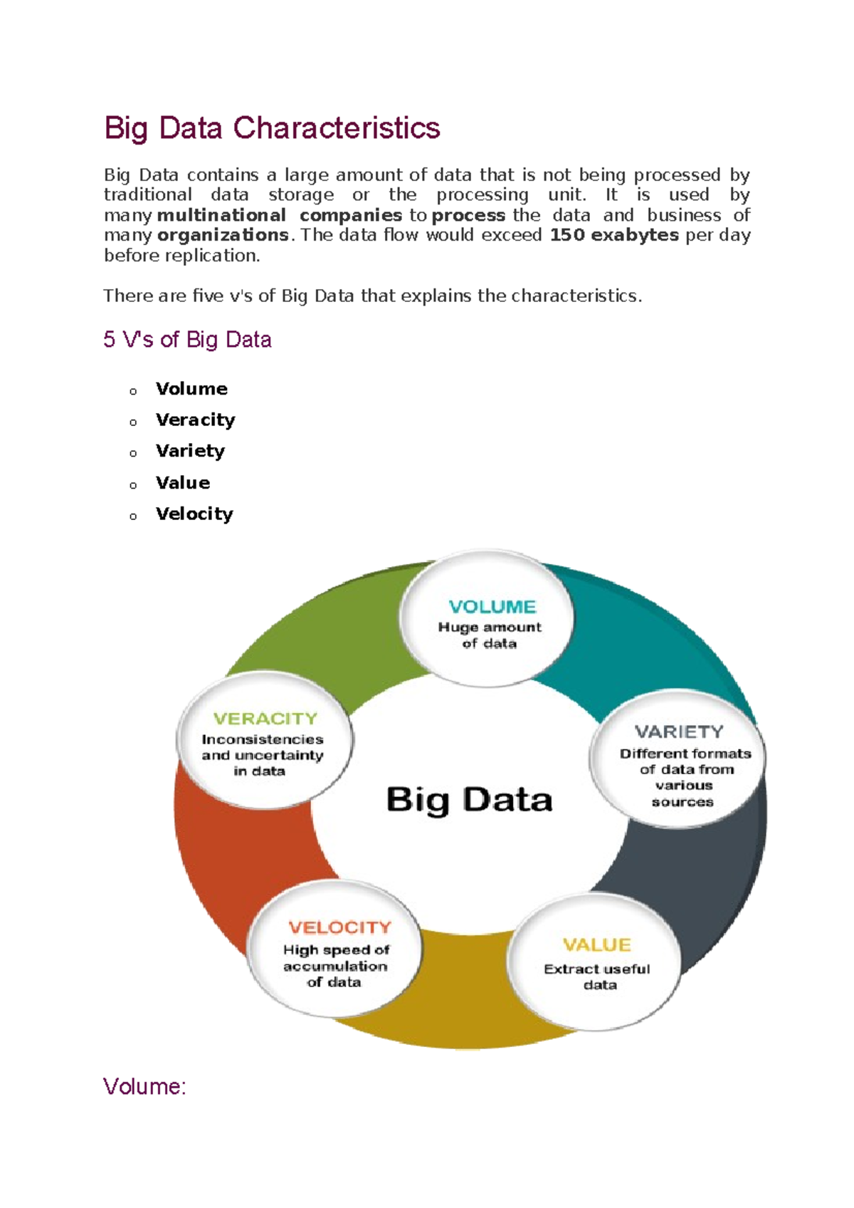 Big Data Characteristics - It is used by many multinational companies ...