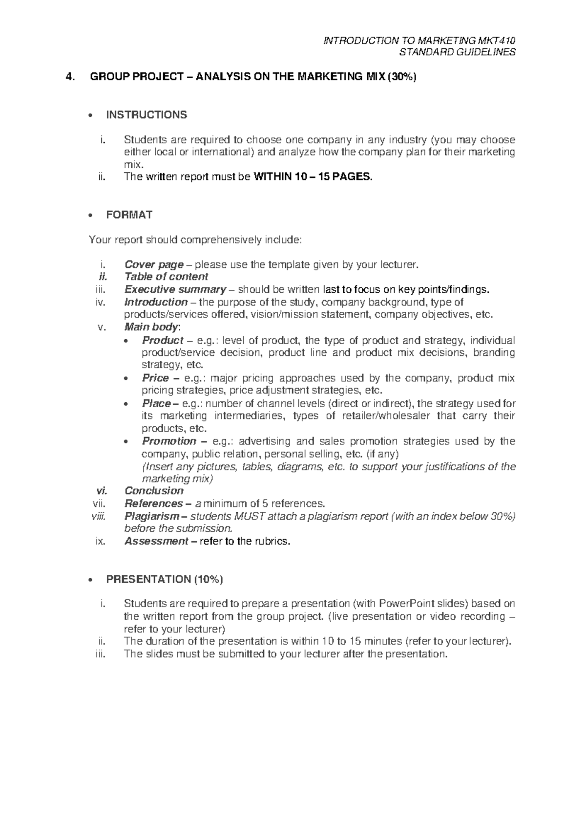 4. Guideline & Rubric Group Project - INTRODUCTION TO MARKETING MKT ...