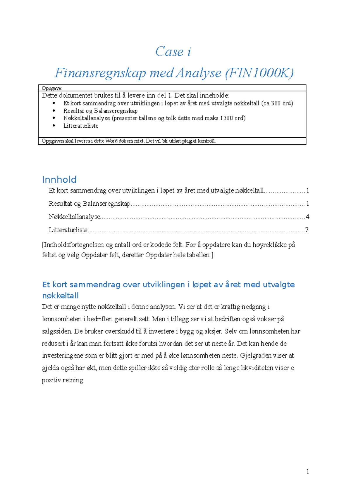Finansregnskap rapport - Case i Finansregnskap med Analyse (FIN1000K ...
