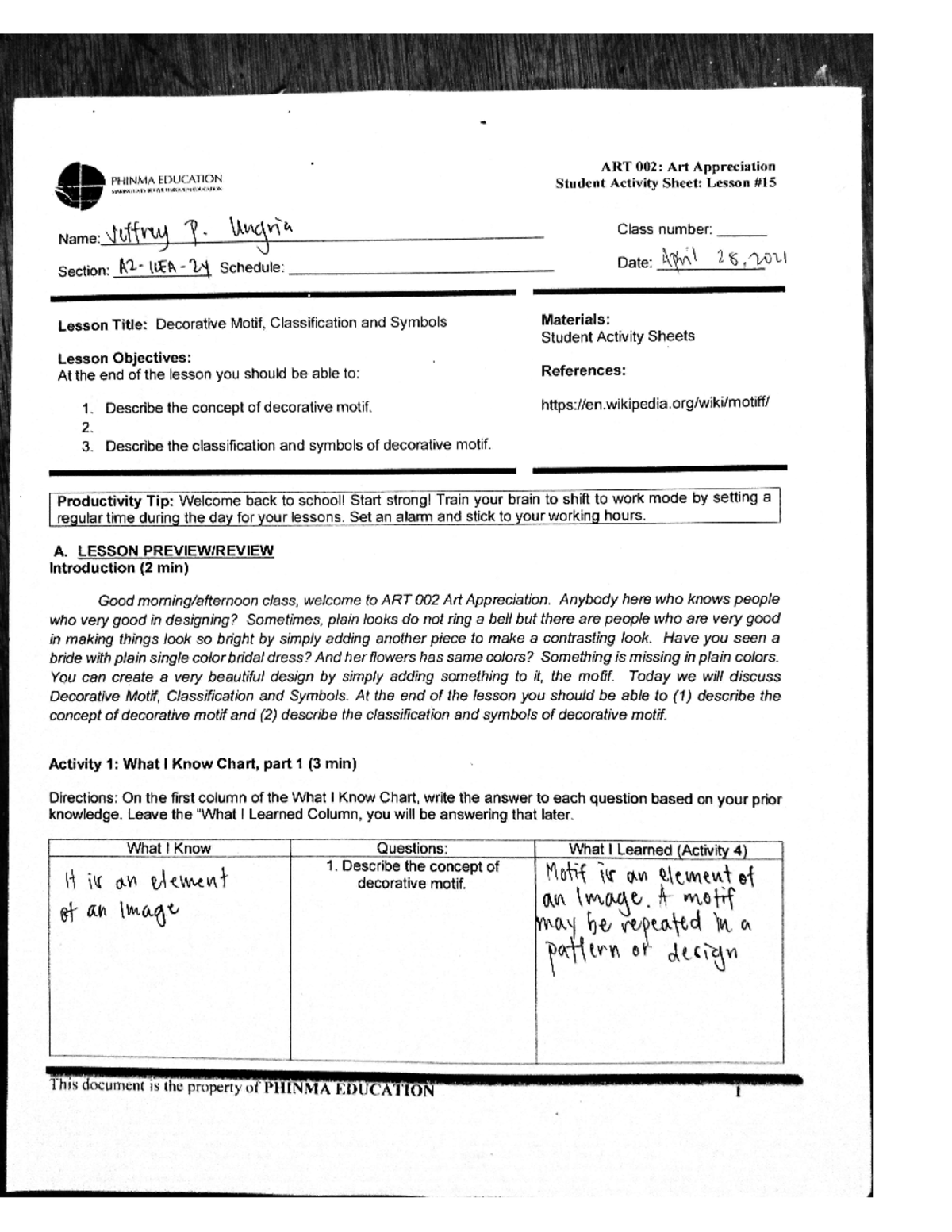 Concept of decorative motif - Civil Engineering - Studocu