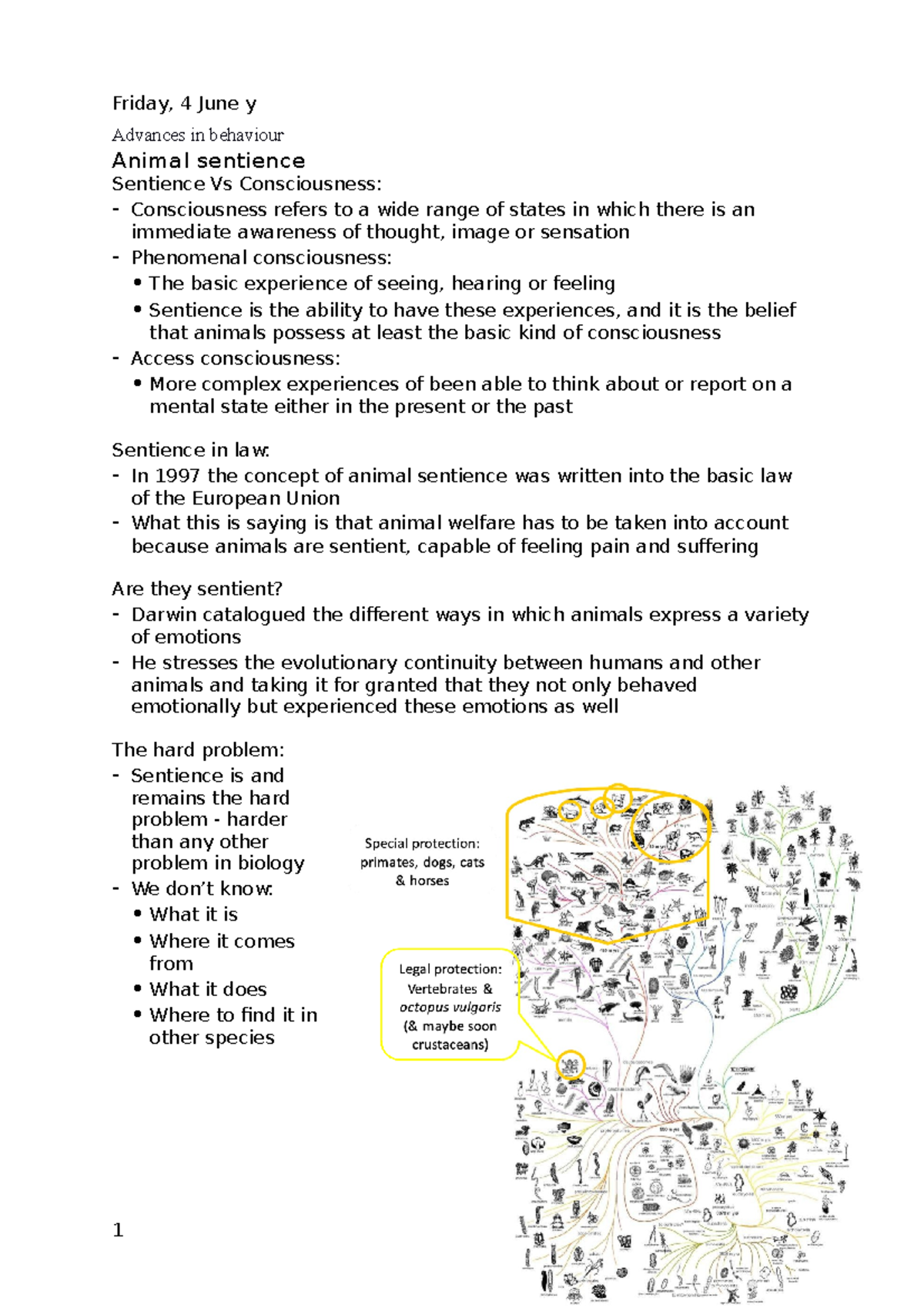 Animal sentience - Lecture notes 1 - Advances in behaviour Animal ...