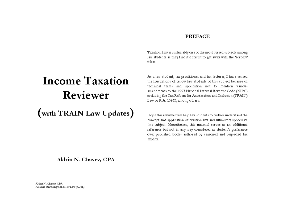 Pdfcoffee - Reviewer for Income Taxation - Updated - Train Law - Aldrin ...