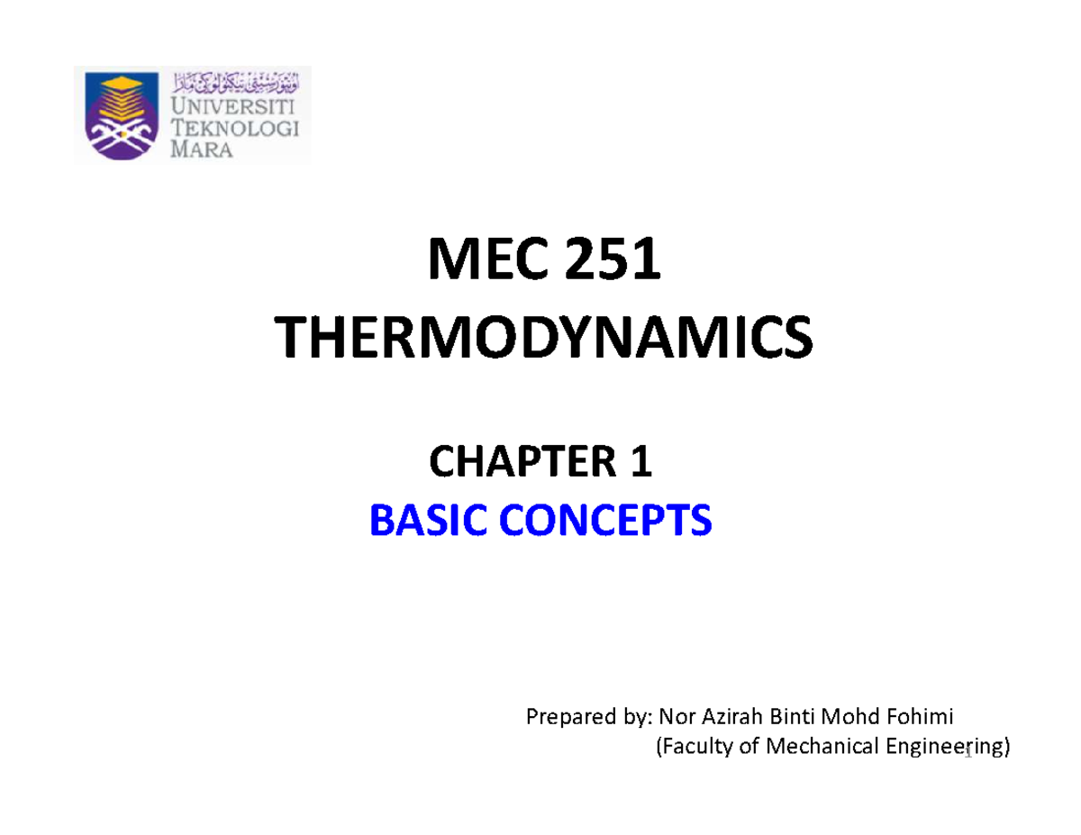 Chapter 1 - Basic Concepts - Warning: TT: undefined function: 32 MEC 251 THERMODYNAMICS CHAPTER ...