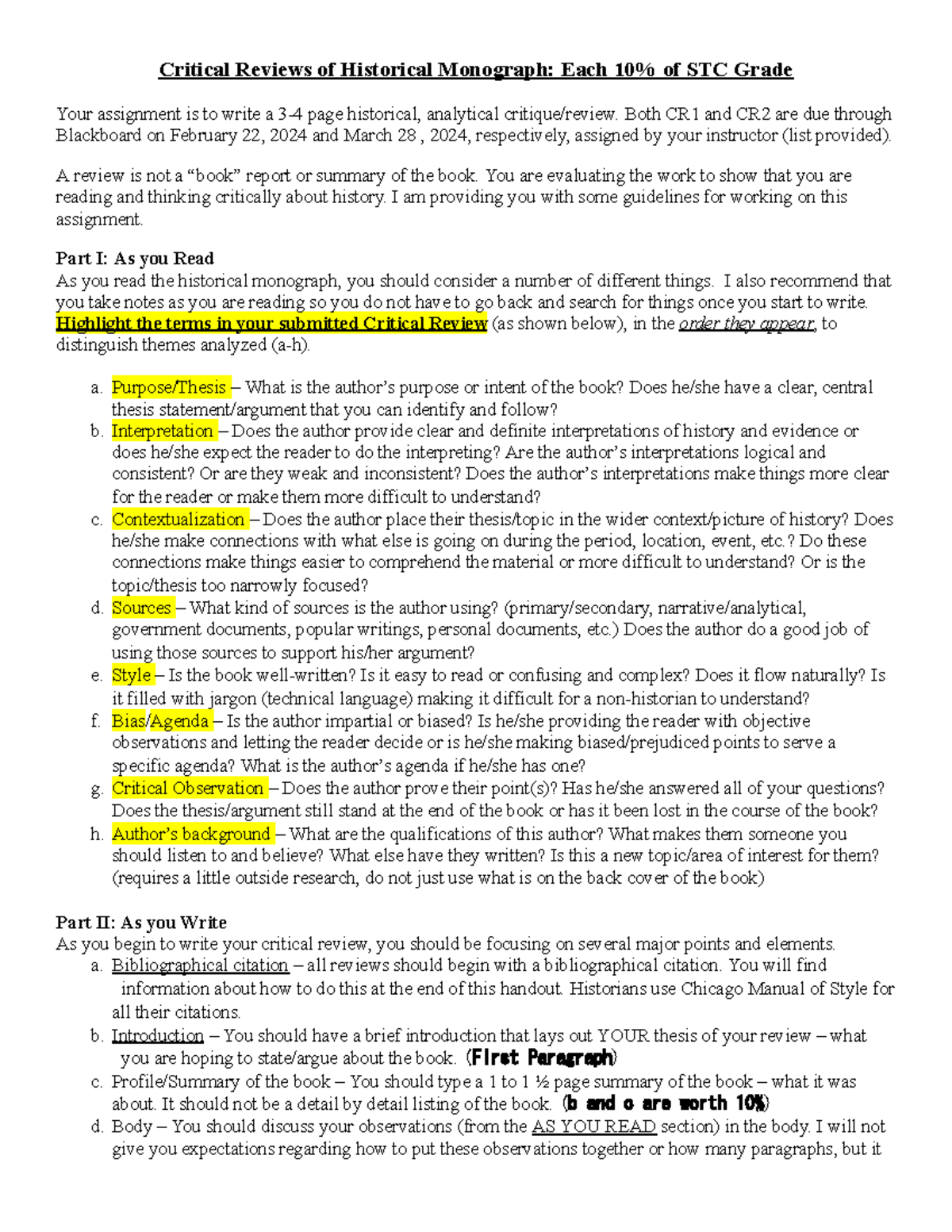 Guidelines to Critical Review-Sp2024 - Critical Reviews of Historical ...