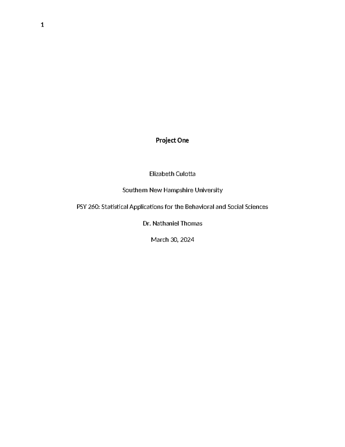 PSY260 Project One - Eusi - Project One Elizabeth Culotta Southern New ...