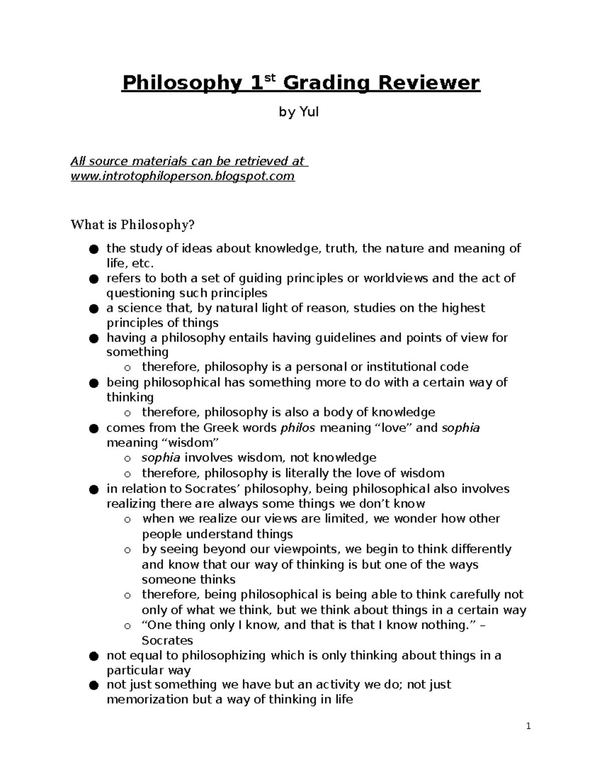 Philosophy 1st Grading Reviewer - Philosophy 1 st Grading Reviewer by ...