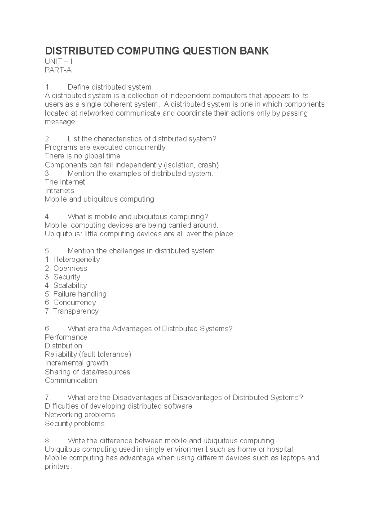 Distributed Computing Question Bank Distributed Computing Question Bank Unit I Part A Define