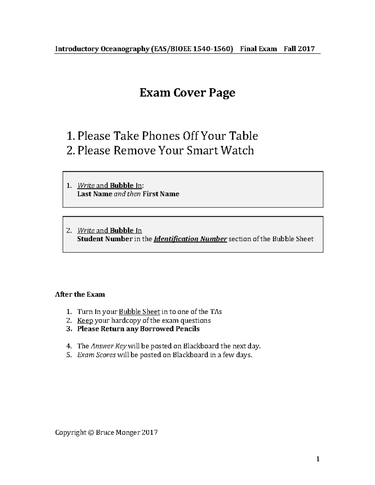 Final Exam Fall 2017 - Introductory Oceanography (EAS/BIOEE 1540-1560 ...