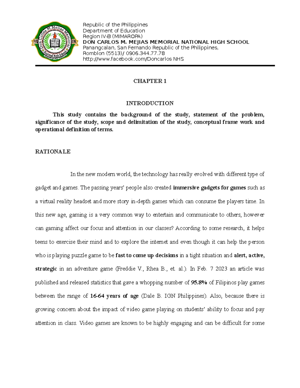 Chapter 1 of research - CHAPTER 1 INTRODUCTION This study contains the ...