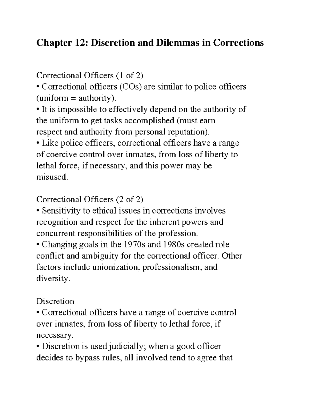 CRJU 2500- Chapter 12- Discretion and Dilemmas in Corrections - Chapter ...