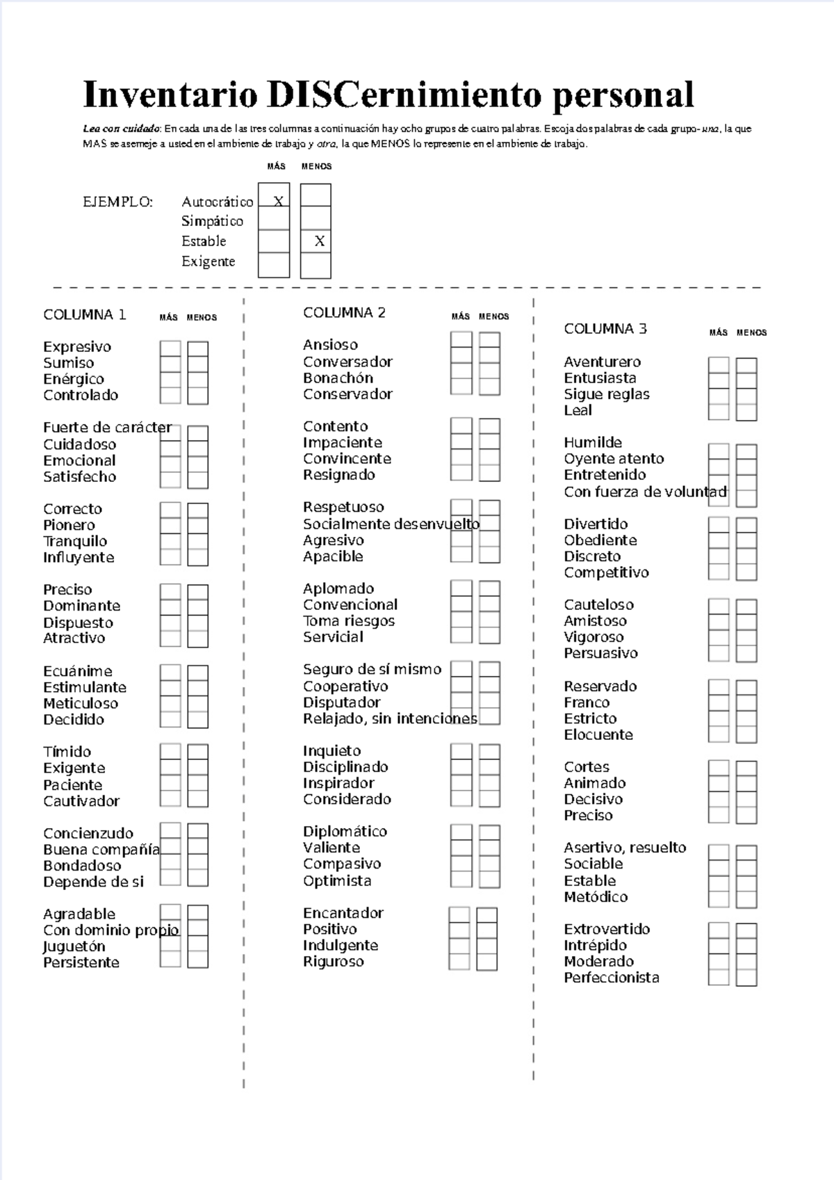 Inventario DISC - APUNTES - Inventario DISCernimiento personal Lea con ...