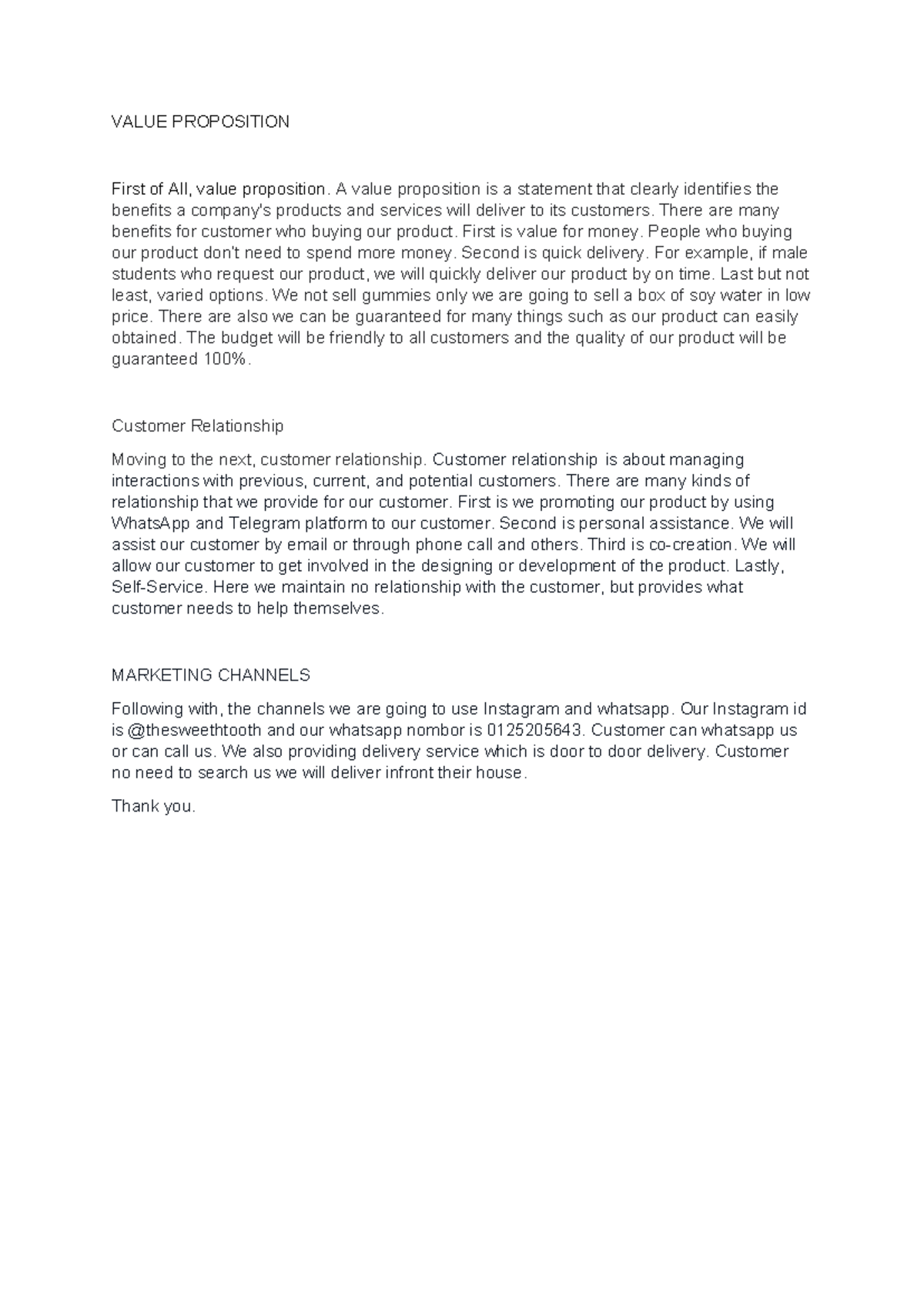 Value Proposition script - VALUE PROPOSITION First of All, value ...