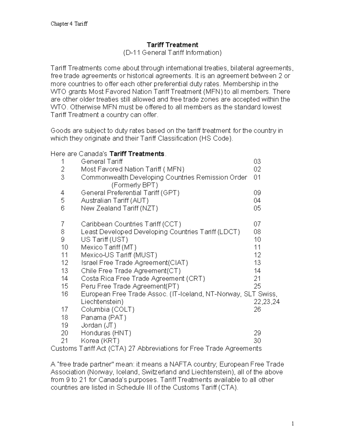 Chap 4 Tariff Treatment - Tariff Treatment (D-11 General Tariff ...