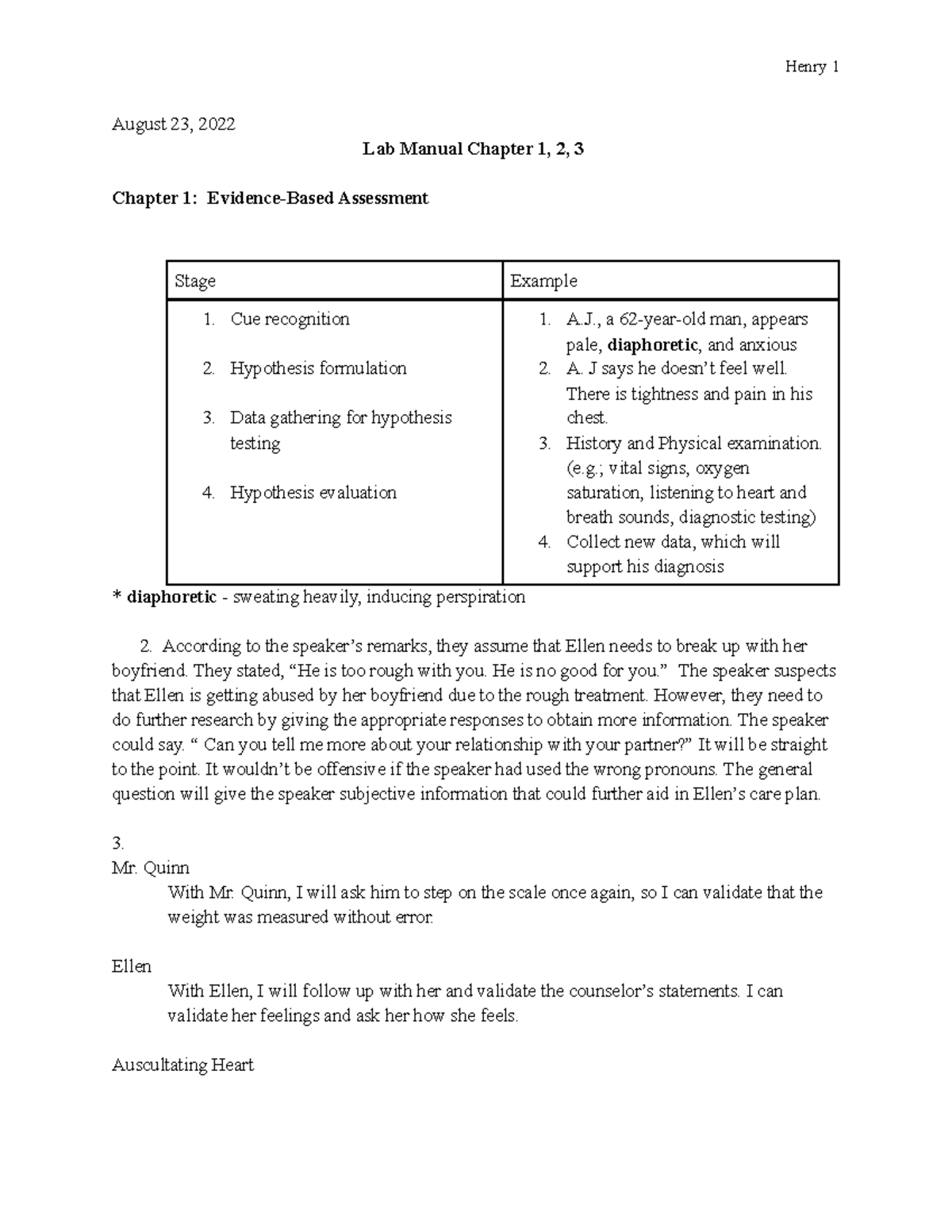 Beyonce Henry - Lab Manual Chapter 1 -3 - August 23, 2022 Lab Manual Chapter 1, 2, 3 Chapter 1 ...