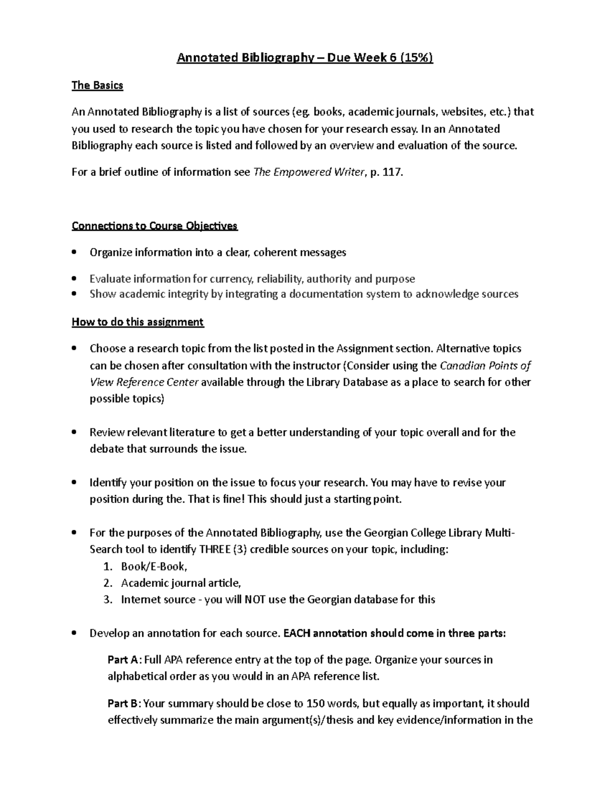 Annotated Bibliography W23 - books, academic journals, websites, etc ...