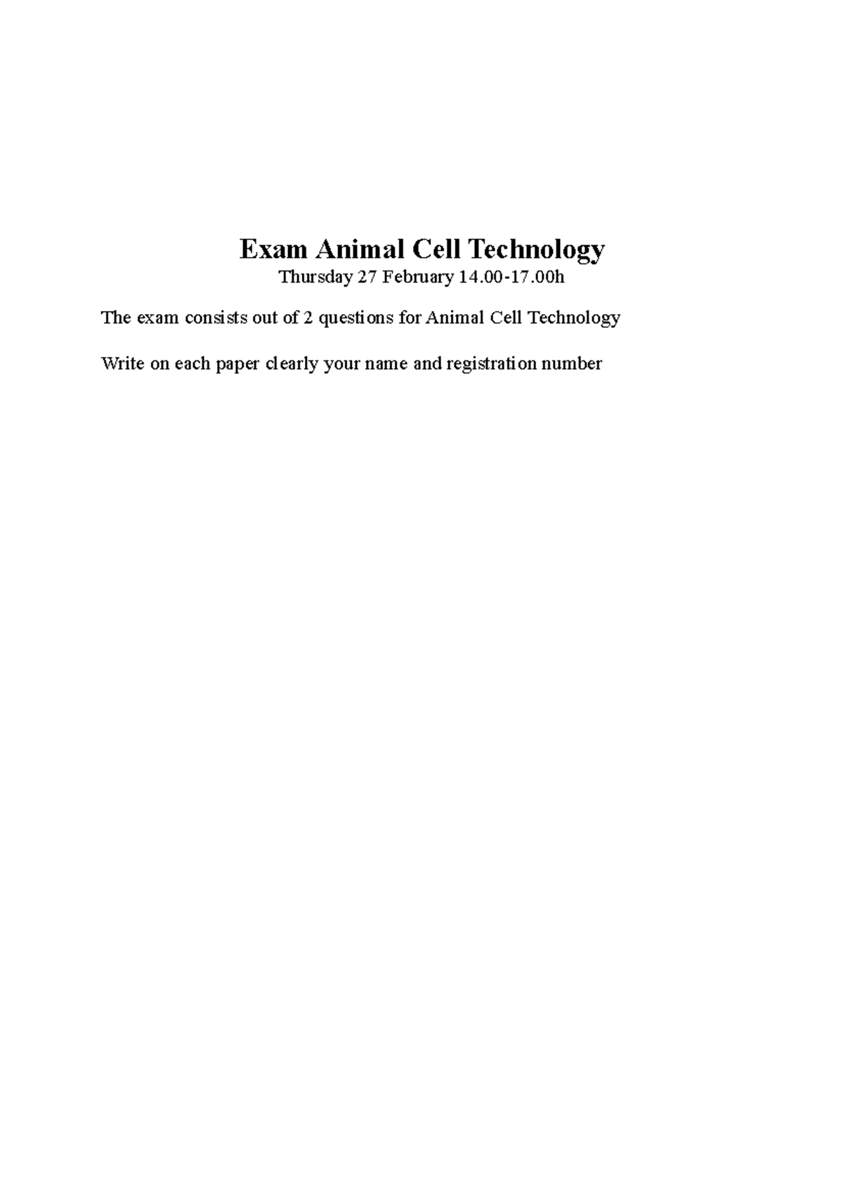 Example exam 1 - Exam Animal Cell Technology - Exam Animal Cell ...
