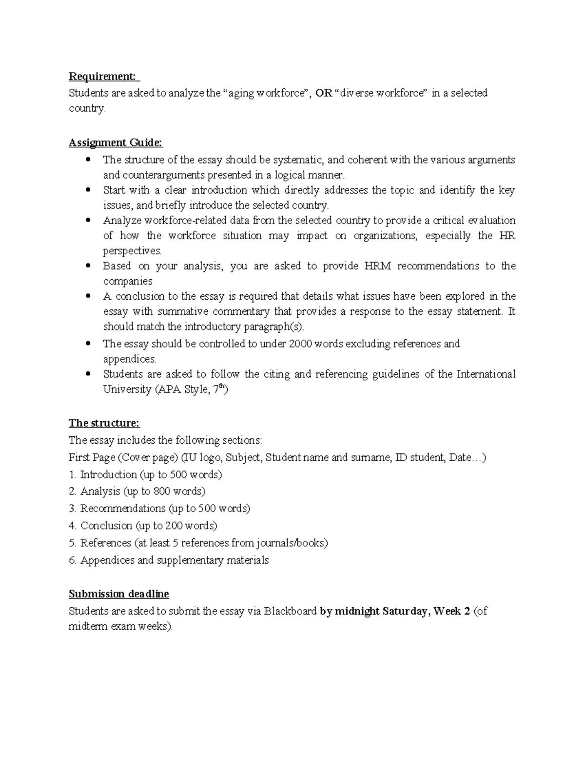 Assessment - Mid Assignment - Requirement: Students are asked to ...