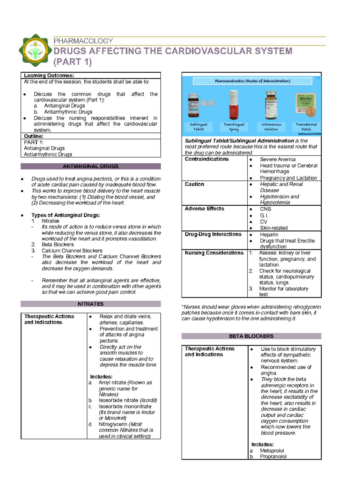 [NCM 106] 4.1 Drugs Affecting the Cardiovascular System (PART 1 & 2 ...