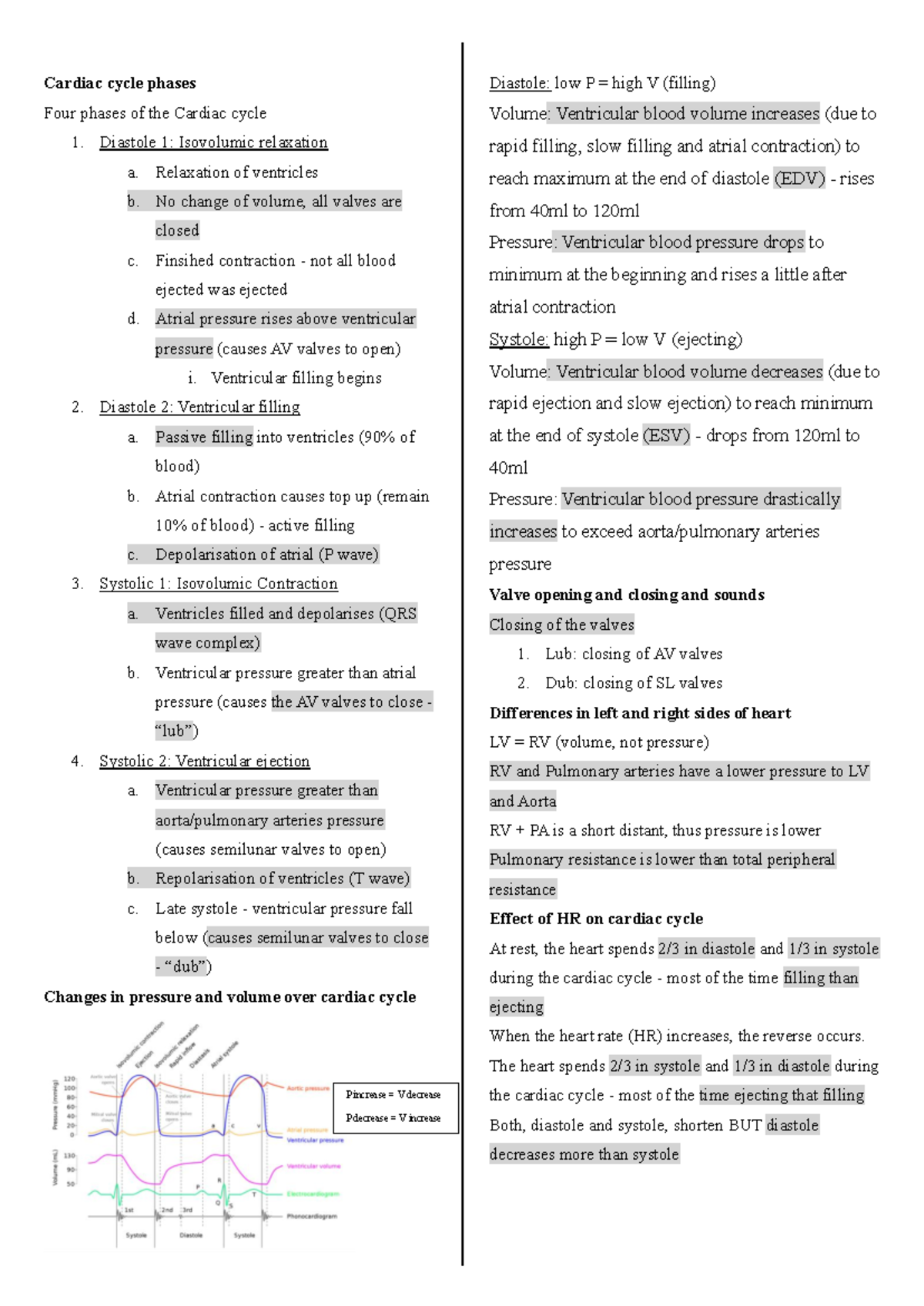 PHSL232 LECTURE NOTES 2 - Cardiac cycle phases Four phases of the ...