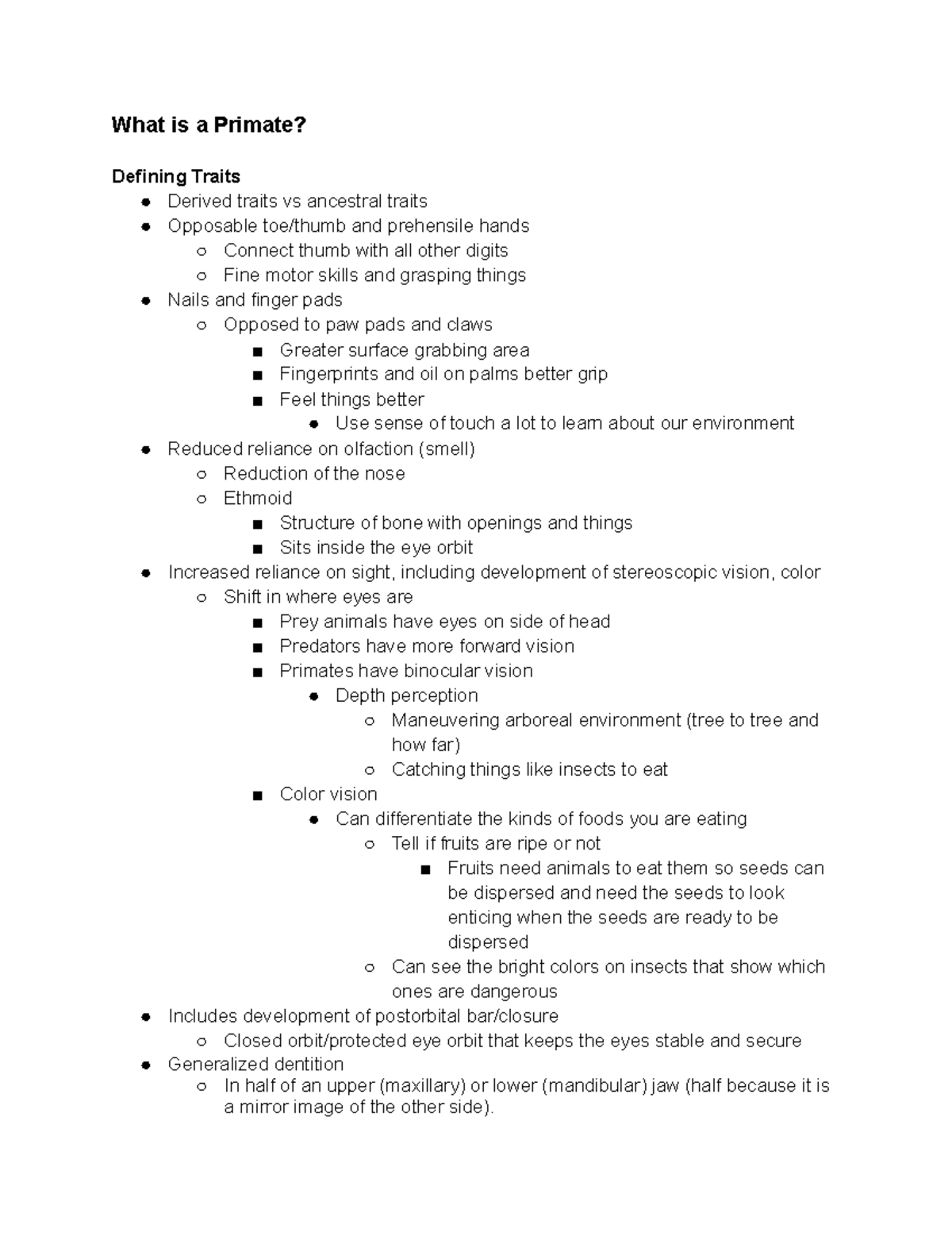Anth 203 Primates - Dr. Foley - What is a Primate? Defining Traits ...