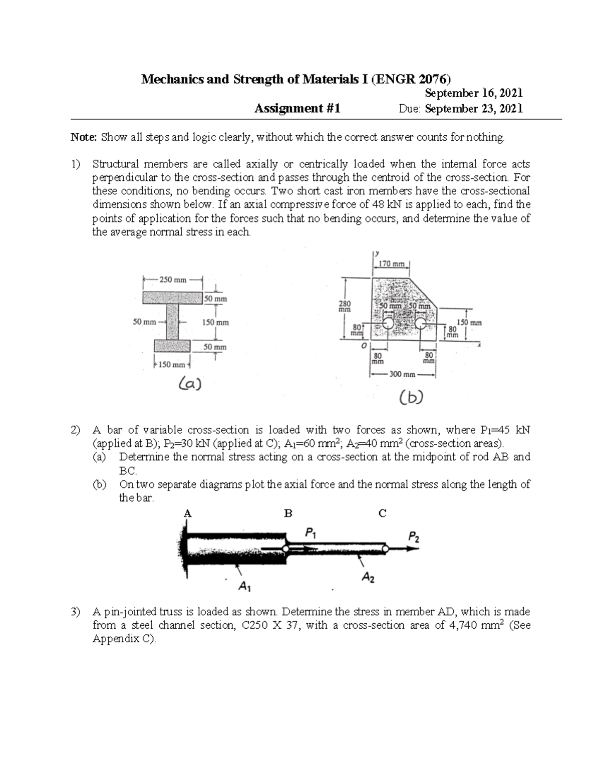 Assignment # 1 strengths and materials - Mechanics and Strength of ...