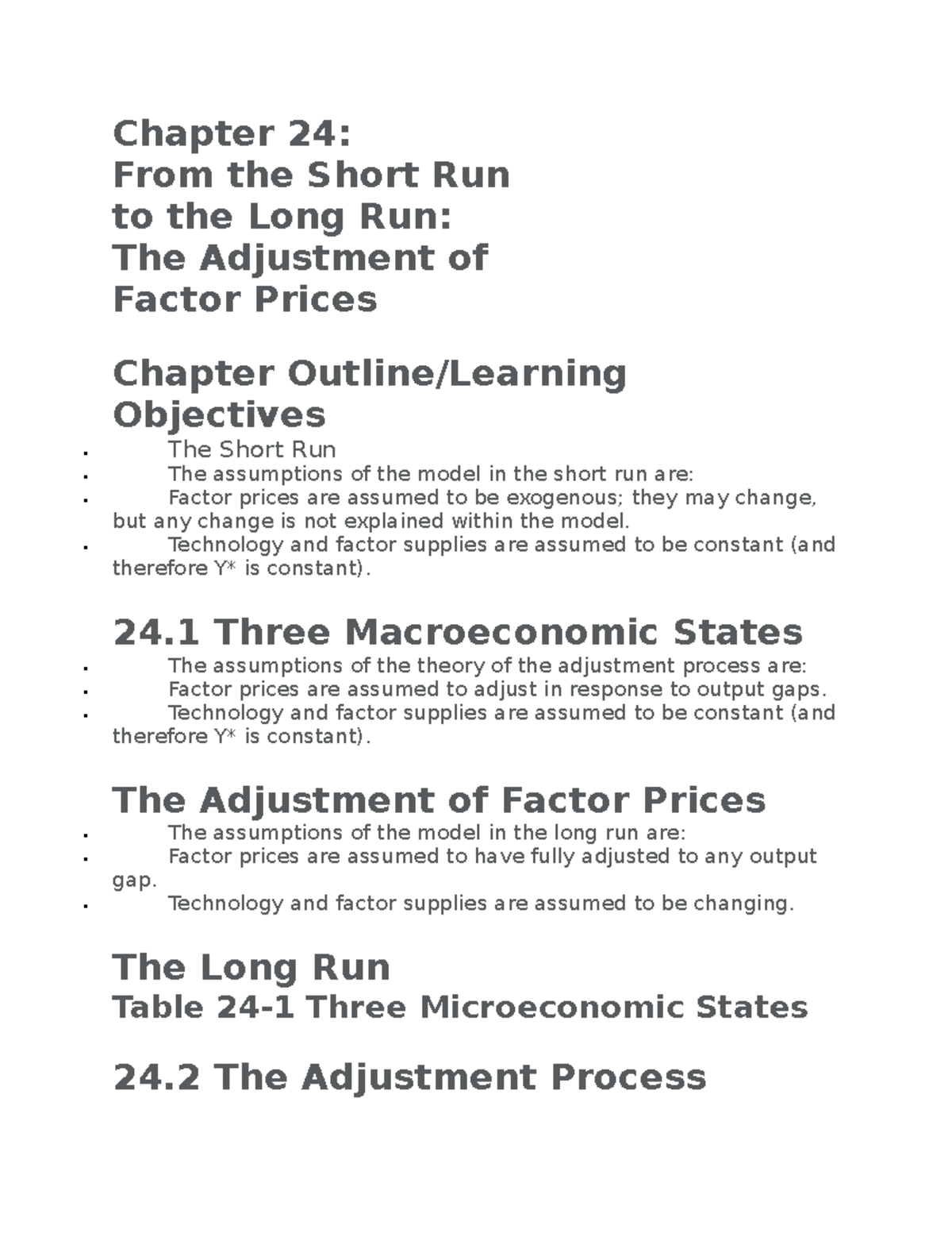Chapter 24 - Lecture notes 24 - Chapter 24: From the Short Run to the ...