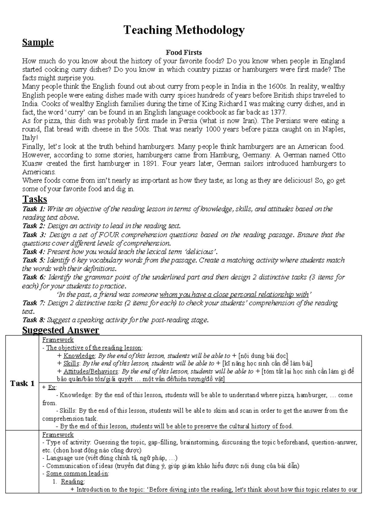 Teaching Methodology - Teaching Methodology Sample Food Firsts How much ...