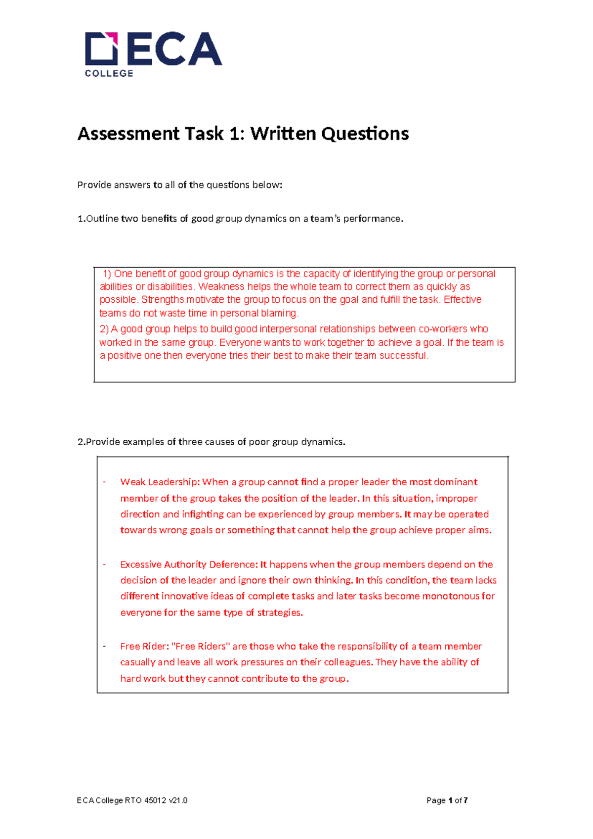 Written Answers Template Answers - Assessment 1 v21.0 - Assessment Task ...