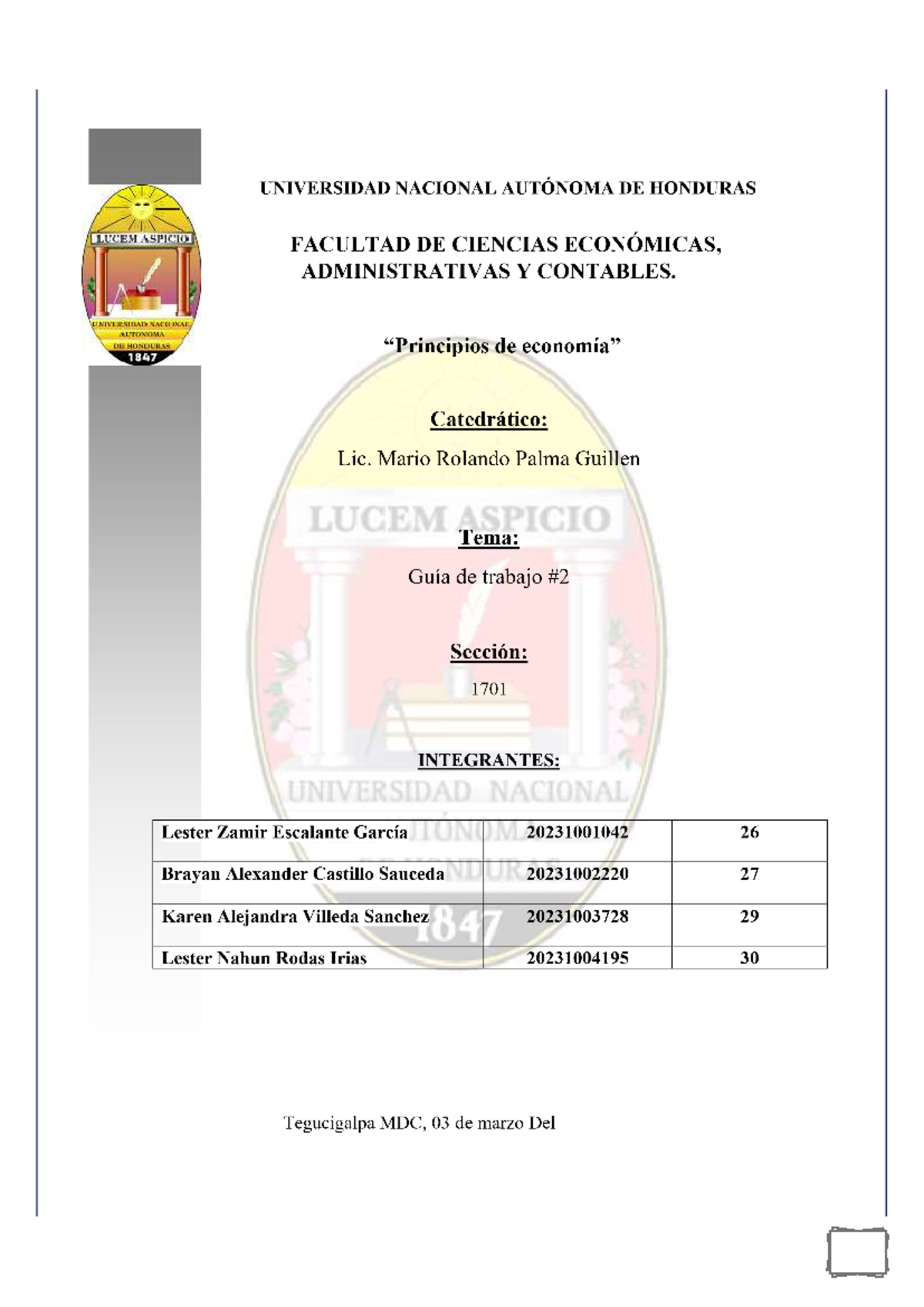 Grupo G6guia3PPEE1701 - UNIVERSIDAD NACIONAL AUTÓNOMA DE HONDURAS LUCEM ...